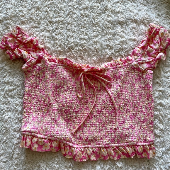 Zara | Tops | Floral Pink Crop Top | Poshmark